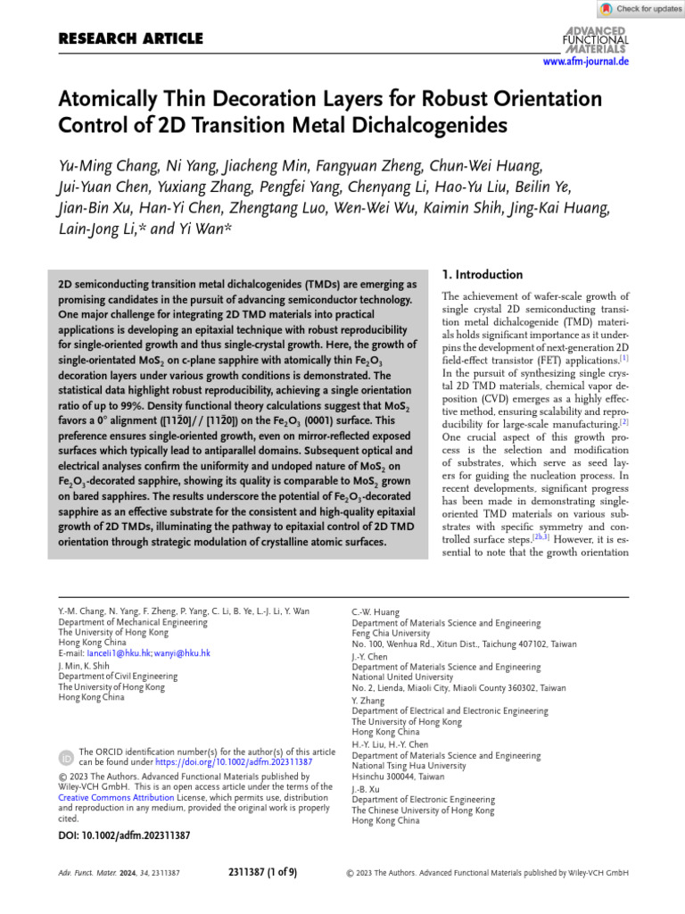Robust Orientation Control of 2D TMDs | PDF | Field Effect Transistor ...