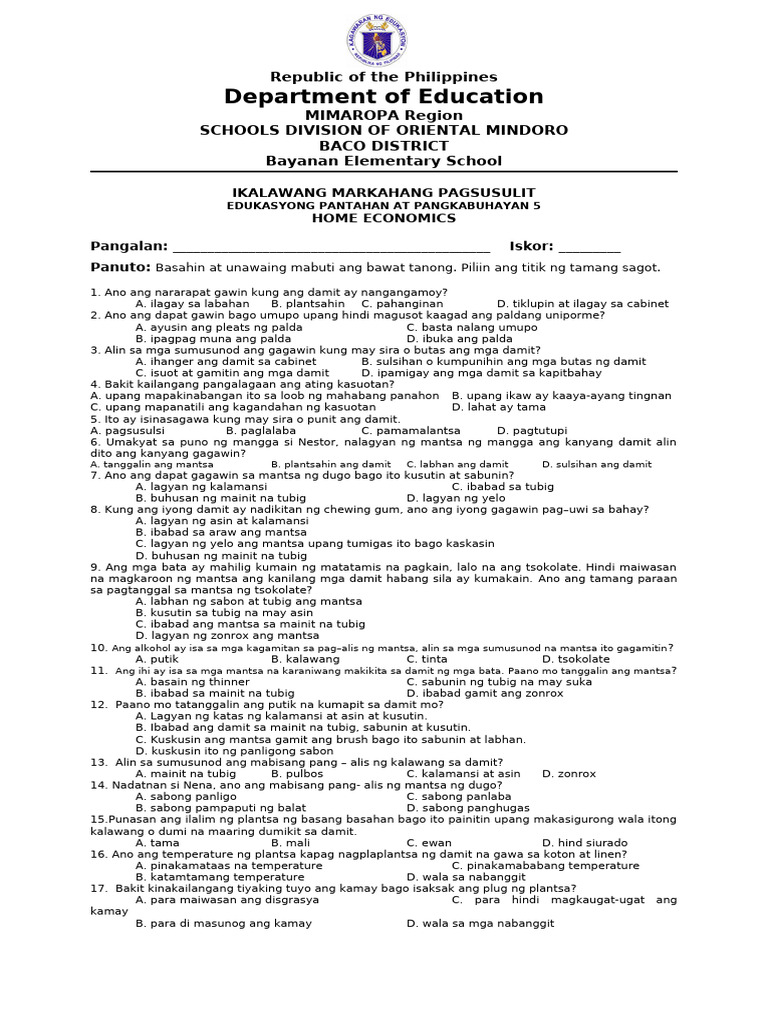 Mahabang Pagsusulit Sa Epp 5 | PDF