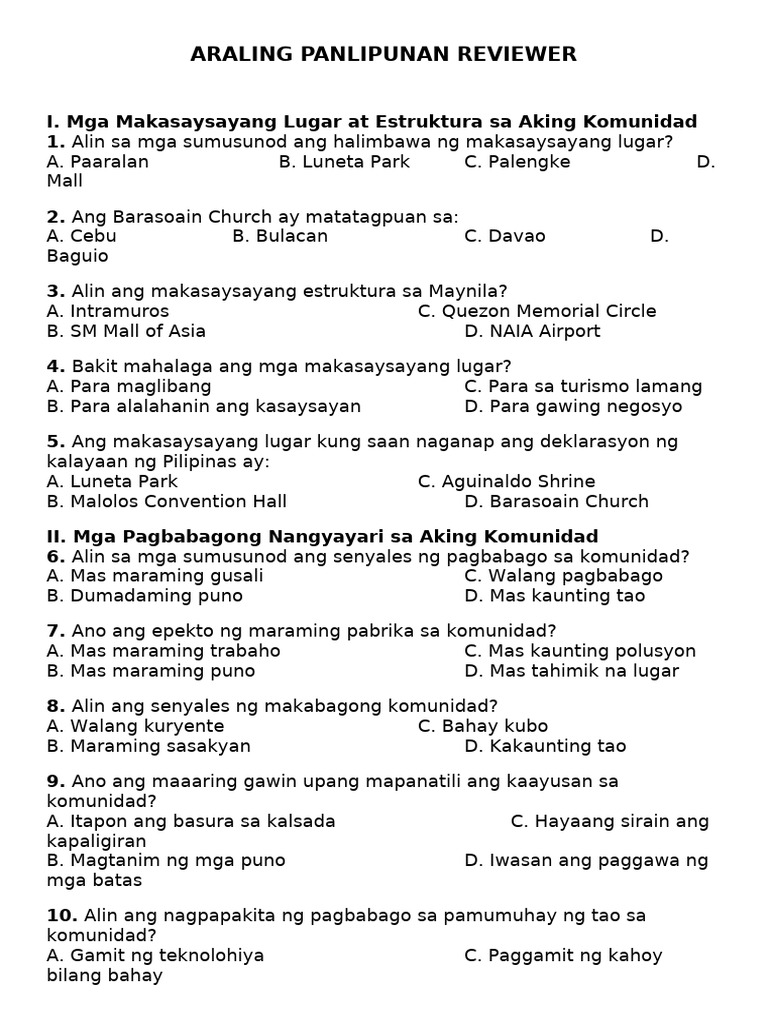 Aral Pan Reviewer | PDF