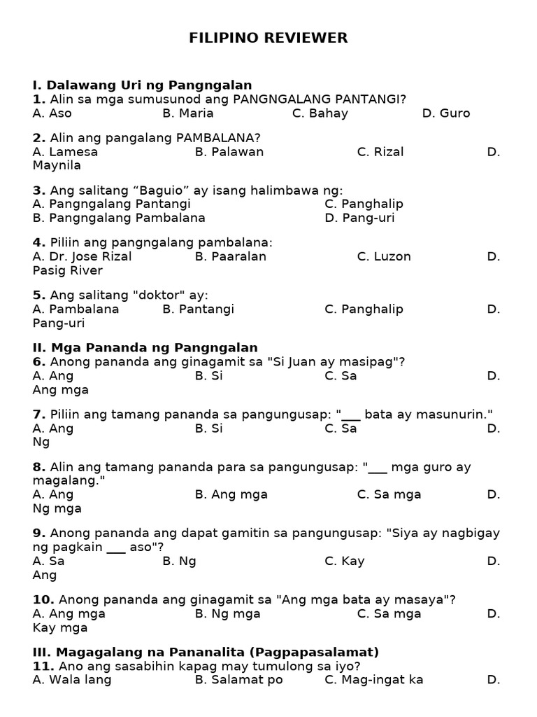 Filipino Reviewer | PDF