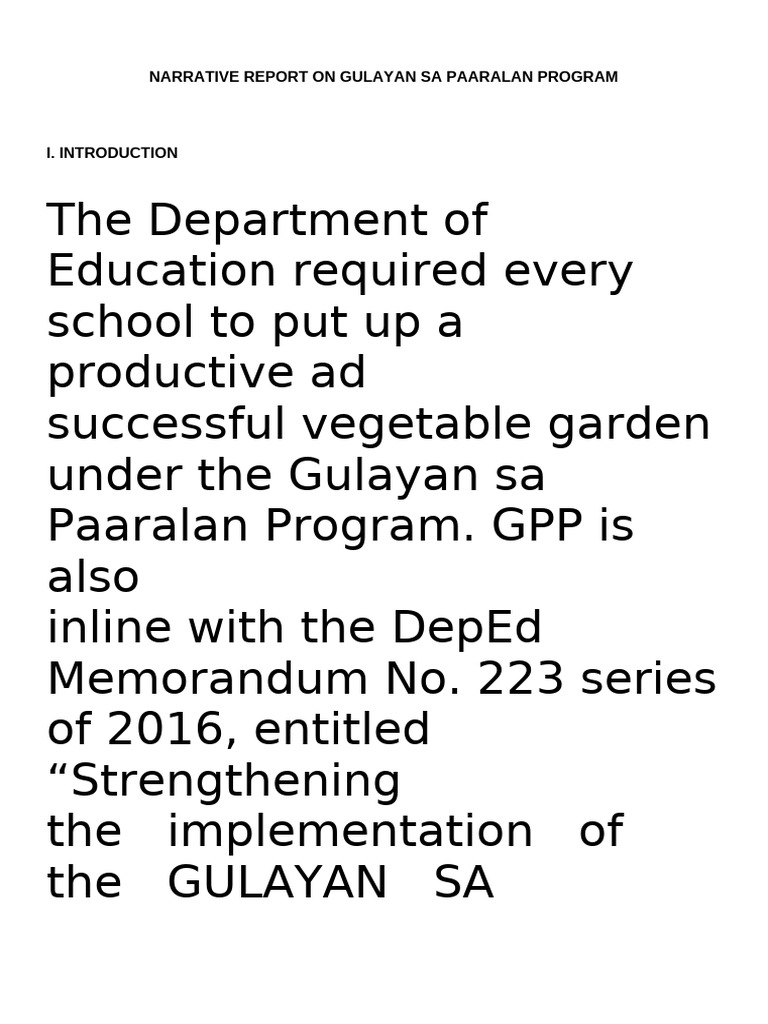 Ramon District GPP Narrative Report | PDF | Vegetables | Agriculture