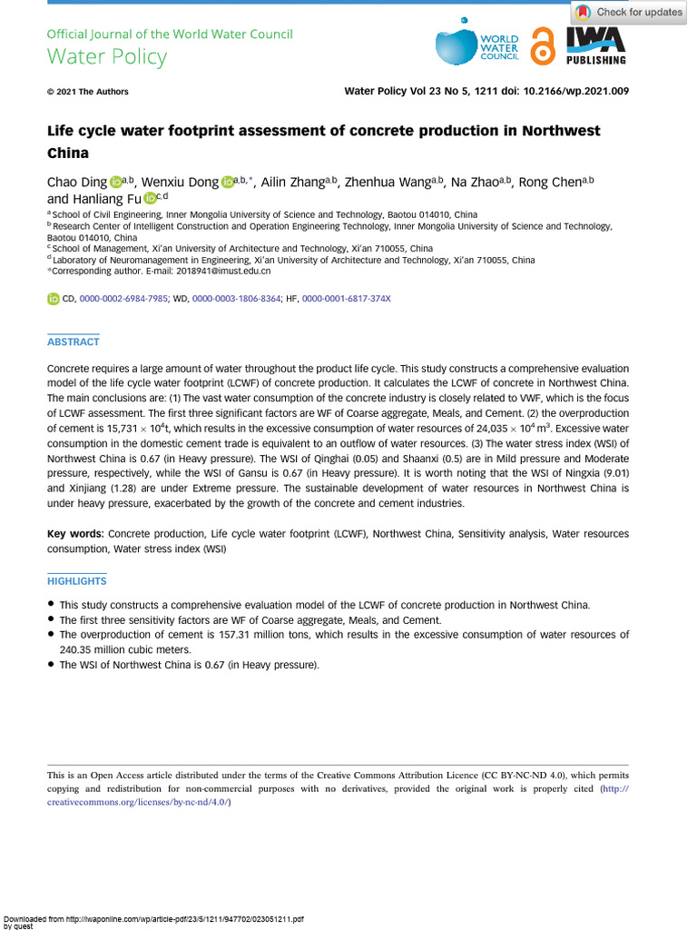 Life Cycle Water Footprint Assessmant of Concrete Production in ...
