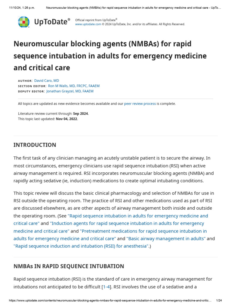Neuromuscular Blocking Agents (NMBAs) For Rapid Sequence Intubation in ...