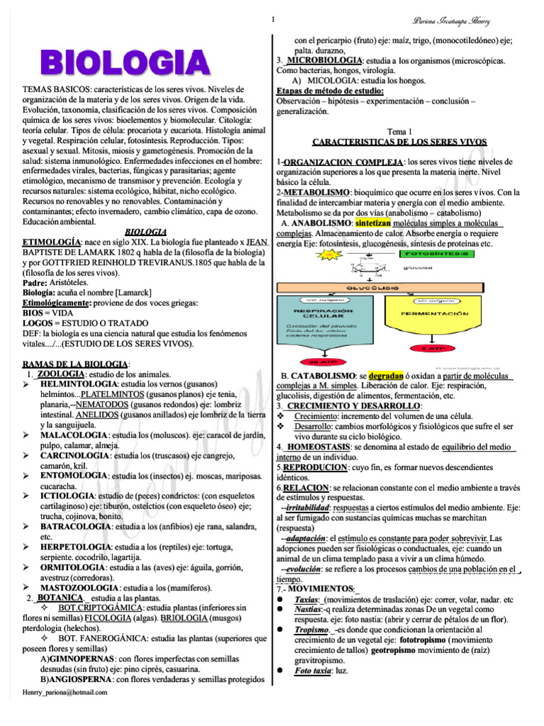 Fundamentos de Biología y Seres Vivos | PDF | Biología Celular ...