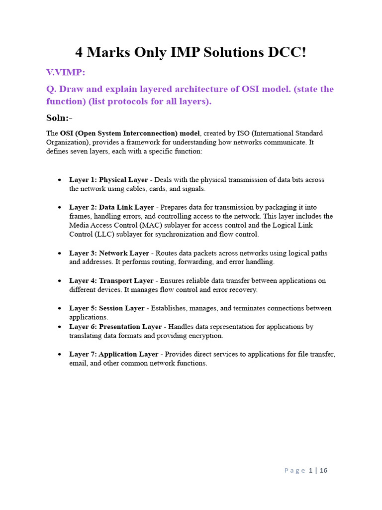 4 Marks Only IMP Solutions DCC | PDF | Osi Model | Computer Network