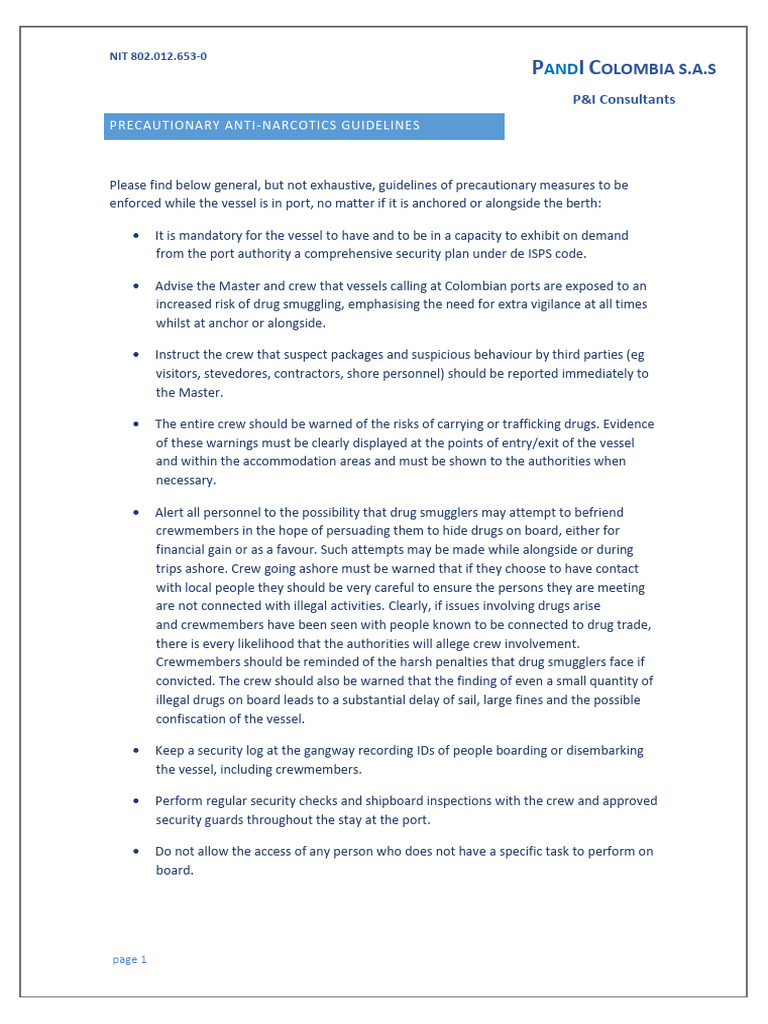 PANDI Colombia Precautionary Anti Narcotics Guidelines 2019 - 06 | PDF ...