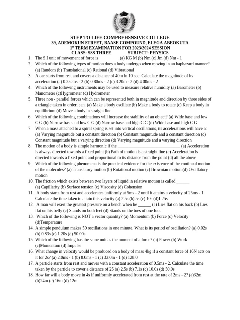 SSS THREE PHYSICS | PDF | Force | Velocity