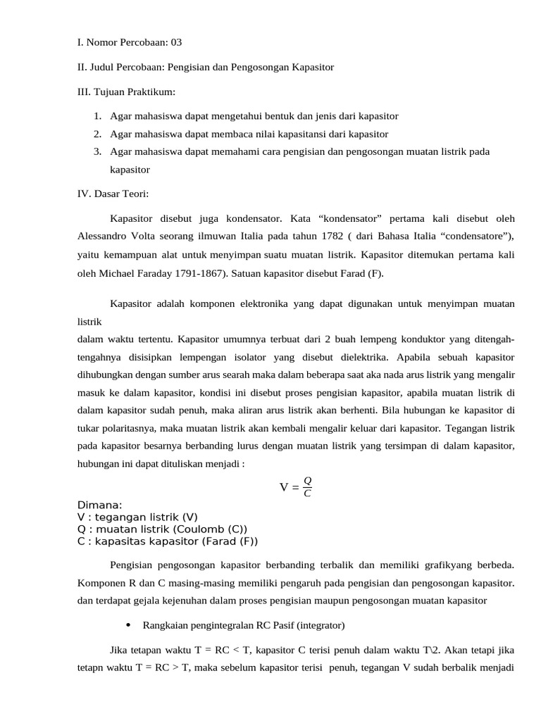 Laporan Eldas Pengisian dan pengosongan kapasitor | PDF