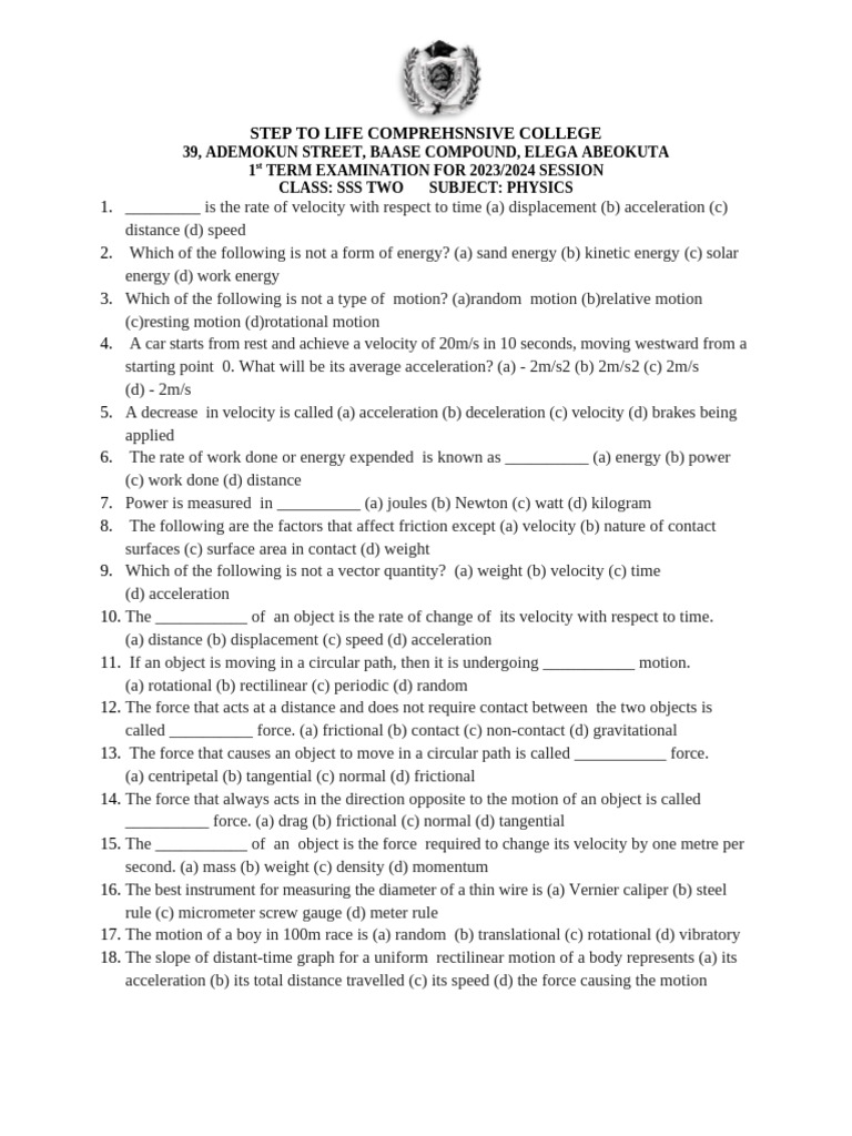 SSS TWO PHYSICS | PDF | Force | Oscillation