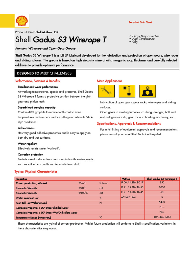 Shell Gadus S3 Wirerope T Overview | PDF | Gear | Lubricant