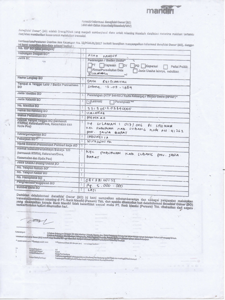 18208 Contoh Pengisian BO | PDF