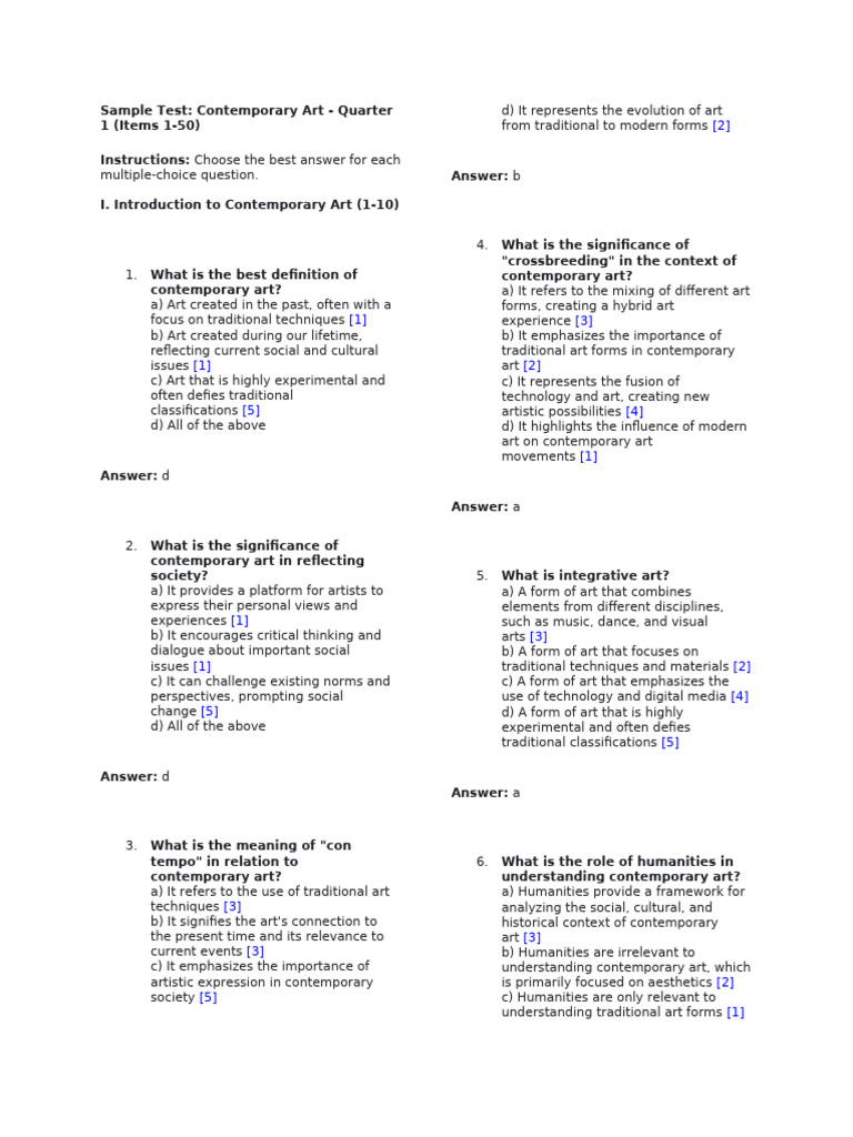 Contemporary Art Test Questions Guide | PDF | Composition (Visual Arts ...