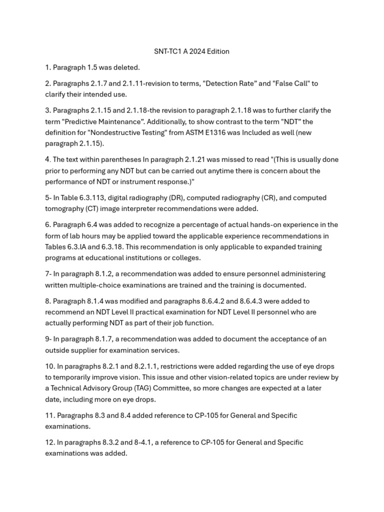 SNT-TC-1A 2024 CHANGES | PDF | Nondestructive Testing