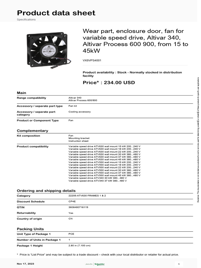 Altivar Process 630 Variable Frequency Drives VFD_VX5VPS4001 | PDF