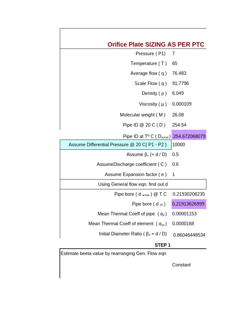 Orifice Plate Sizing per PTC 19.5 | PDF | Reynolds Number | Viscosity