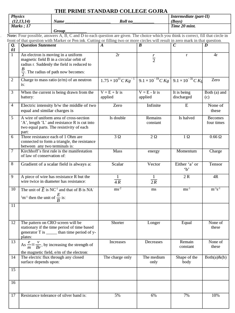 2nd Year Boys Physics Paper | PDF | Magnetic Field | Electron