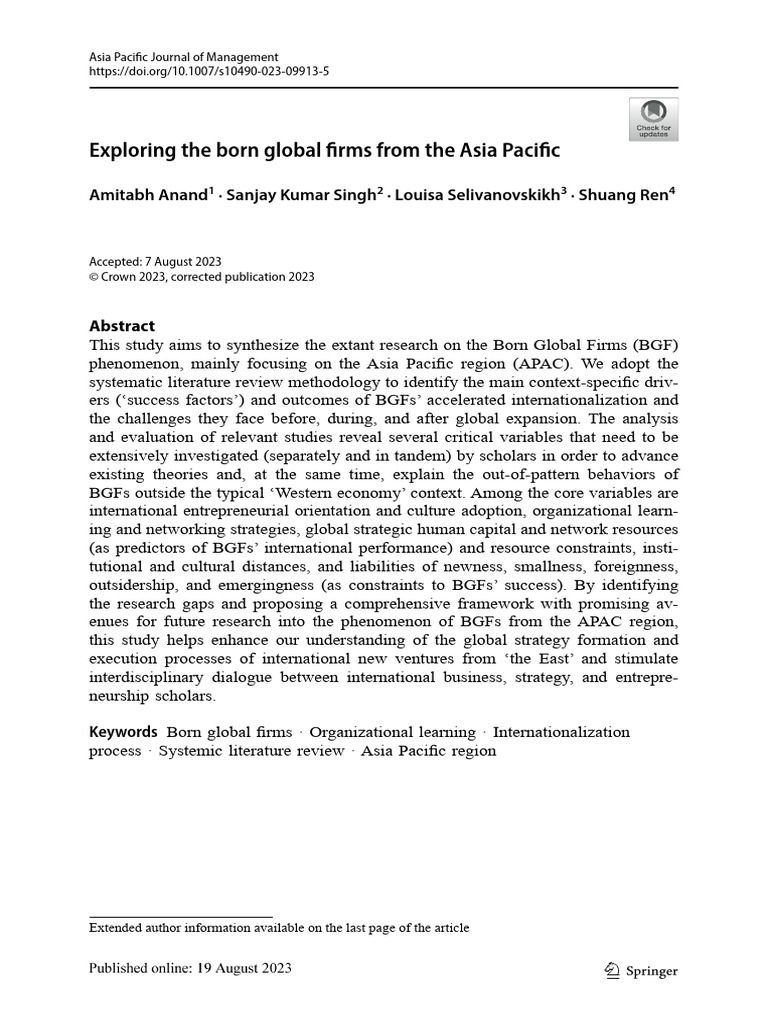 Born Global Firms in Asia Pacific: Insights | PDF | Entrepreneurship ...