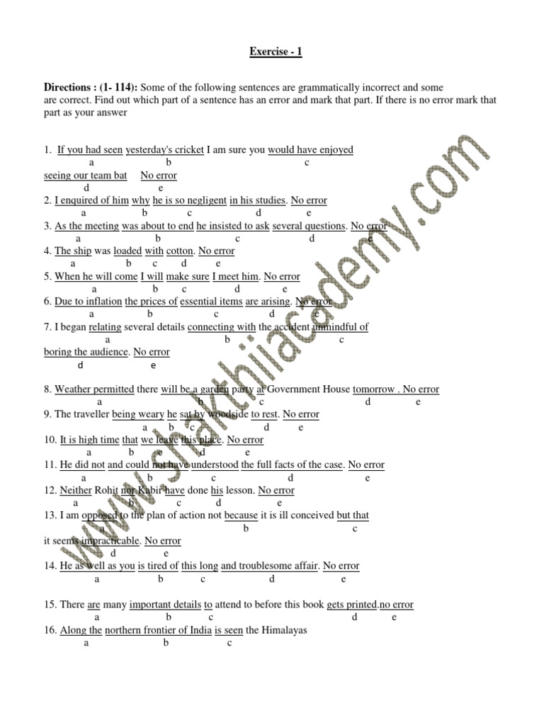 Grammar Error Identification Exercise | PDF