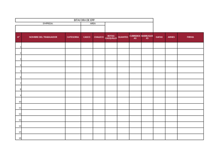 Anexo 06 Bitacora de EPP | PDF
