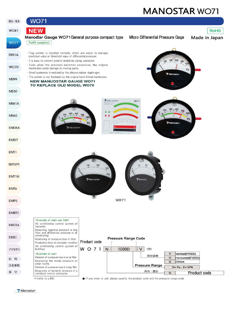 SPEC Mauual Manostar Gauge WO71 - New w071 Gage Manostar Japan | PDF
