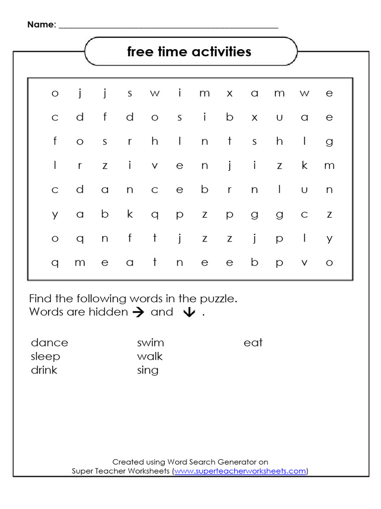 Free Time Activities | PDF | Word Search | Linguistics