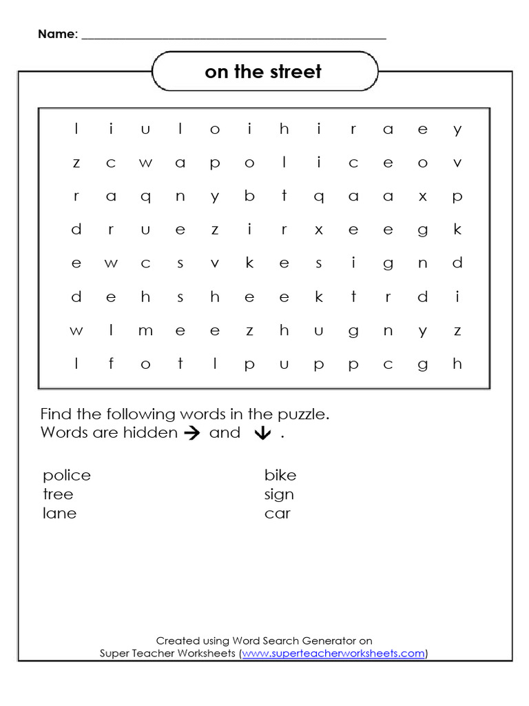 Street Word Search Puzzle | PDF | Word Search | Word Puzzles