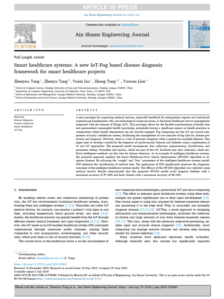 Smart Healthcare Systems A New Iot Fog Based Disease Diagnosis Pdf Sensitivity And