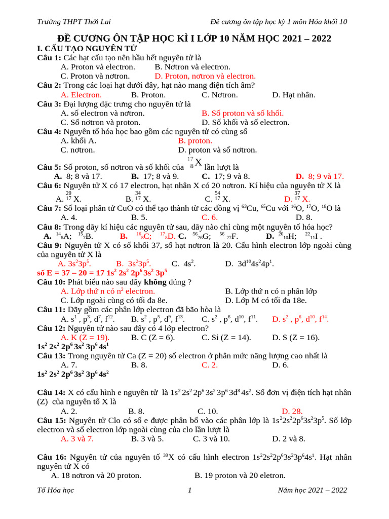 DE CUONG ON TAP HKI KHOI | PDF