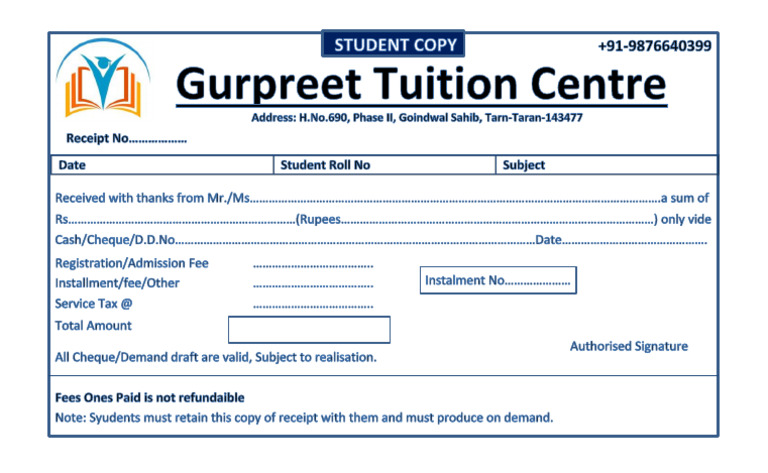 Institute Fee Receipt | PDF