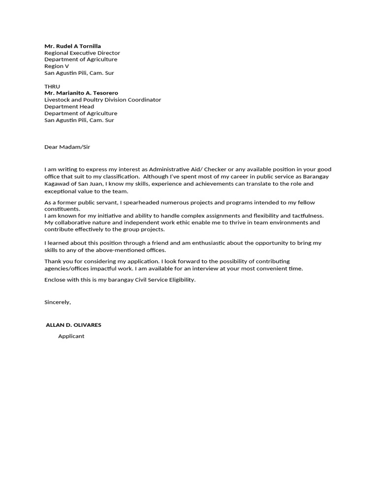 Application for Administrative Aid Position | PDF
