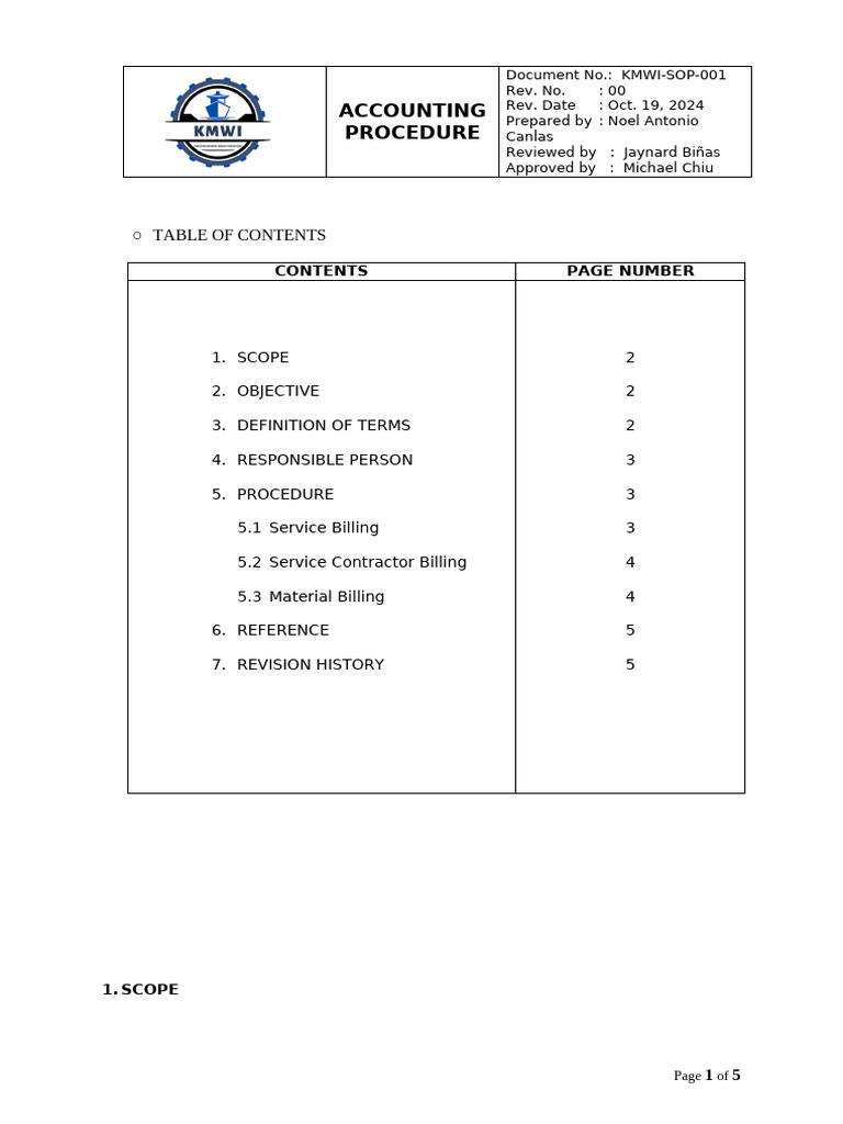 Sample Accounting Procedure - Rev00 | PDF | Invoice | Bookkeeping