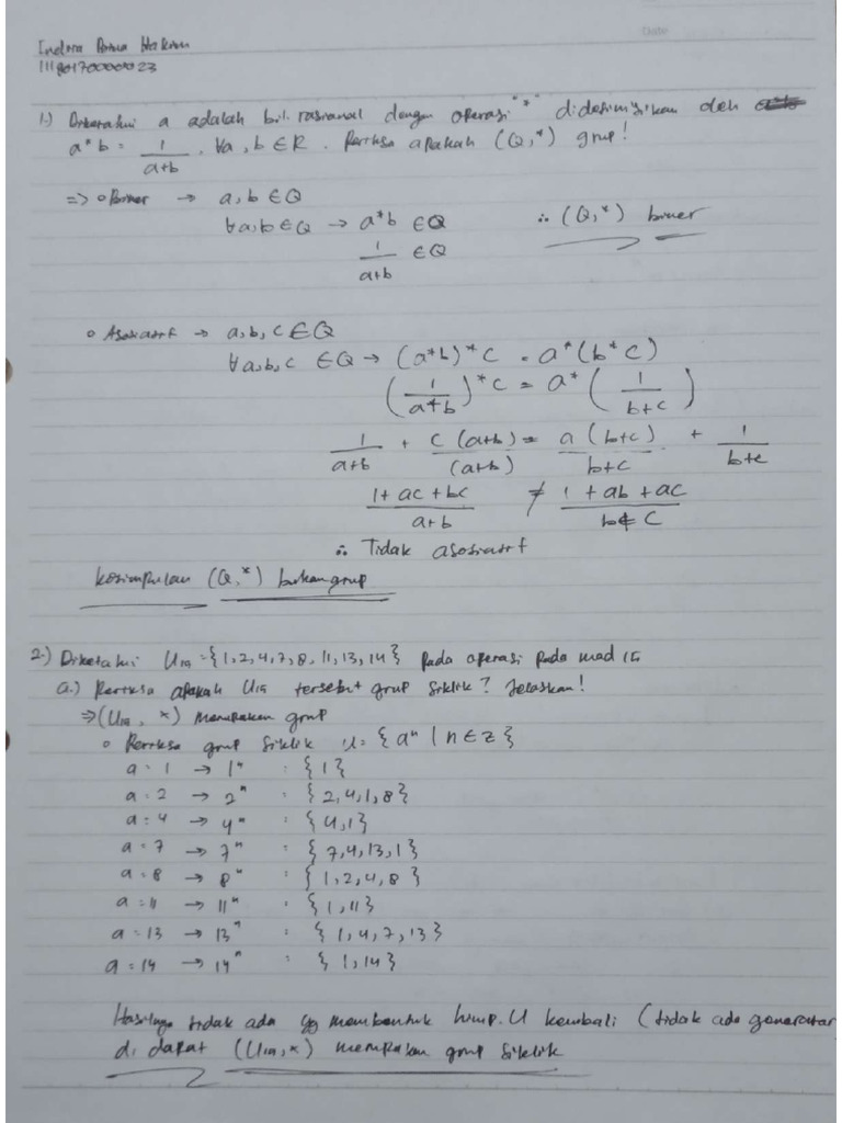 Indira Bina Hakim - 11190170000023 - PMat 6A - Tugas 1 - Teori Ring | PDF