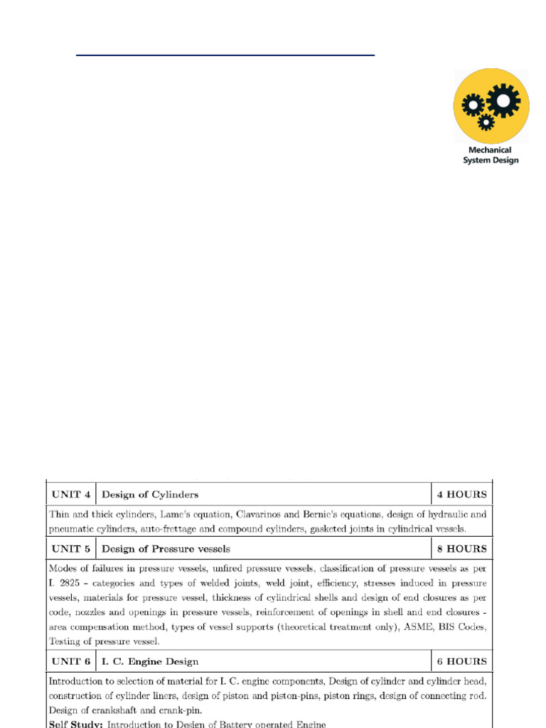 Mechanical System Design Syllabus | PDF