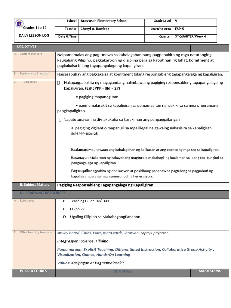EsP5 - Lesson Plan | PDF