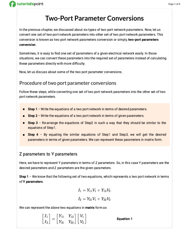 Two-Port Parameter Conversions | PDF | Computer Engineering | Mathematics