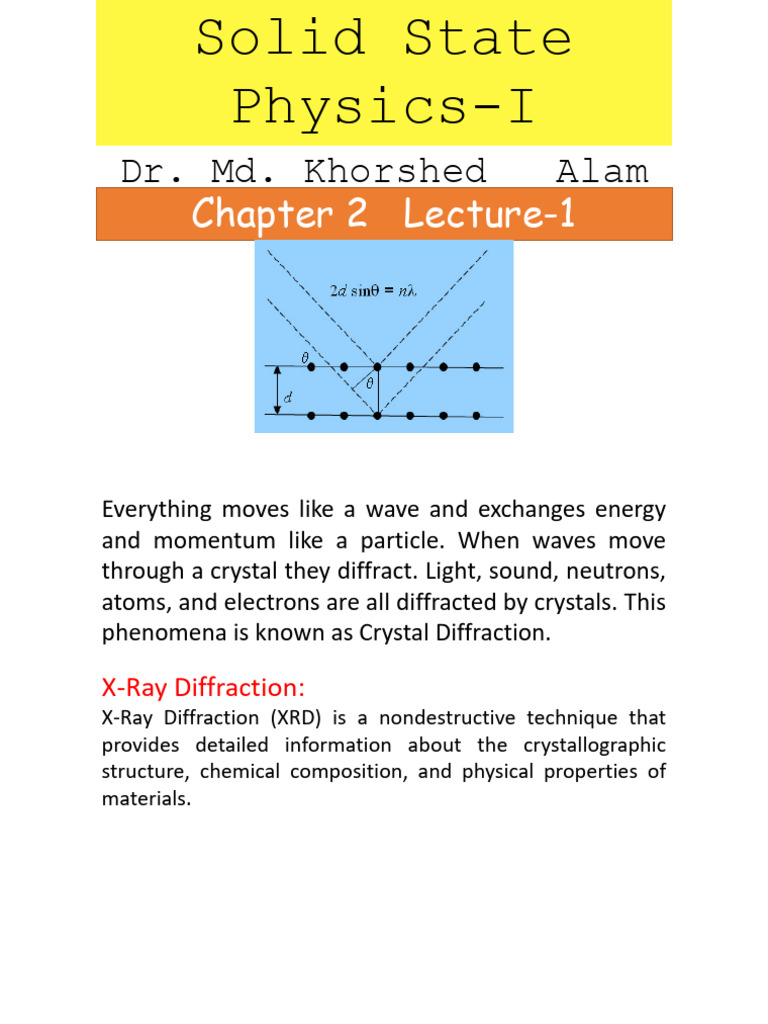 Lecture 1 Crystal Diffraction 1 Pdf X Ray Crystallography Diffraction