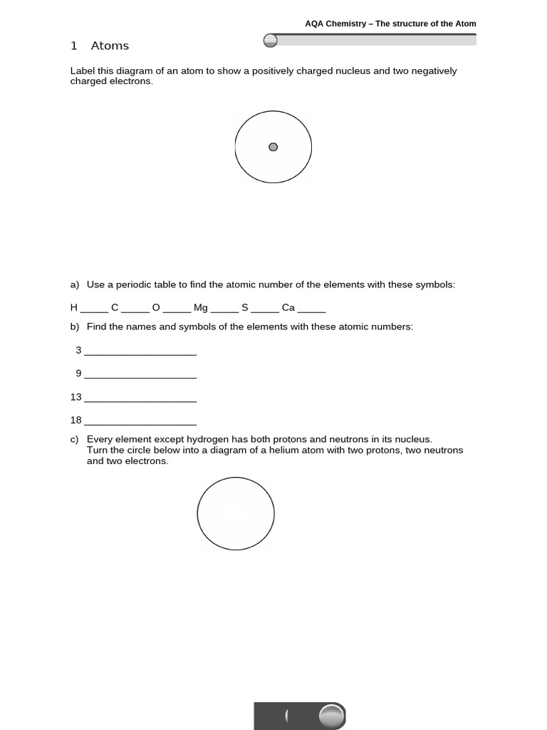 Lesson 1 - Atomic Structure Worksheet 1 | PDF