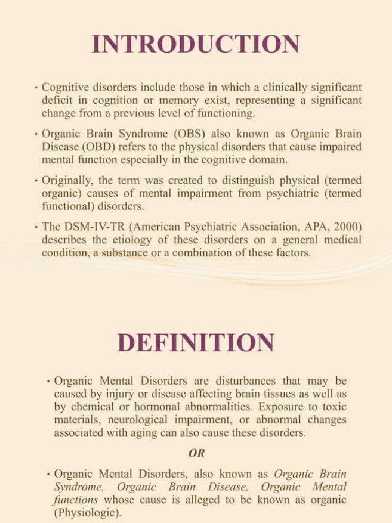Organic Mental Disorders | PDF