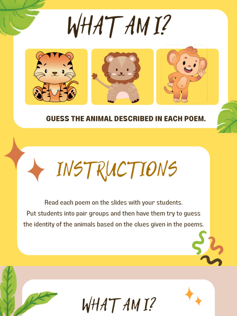 Who Am I Animal Poetry Guessing Game Presentation | PDF