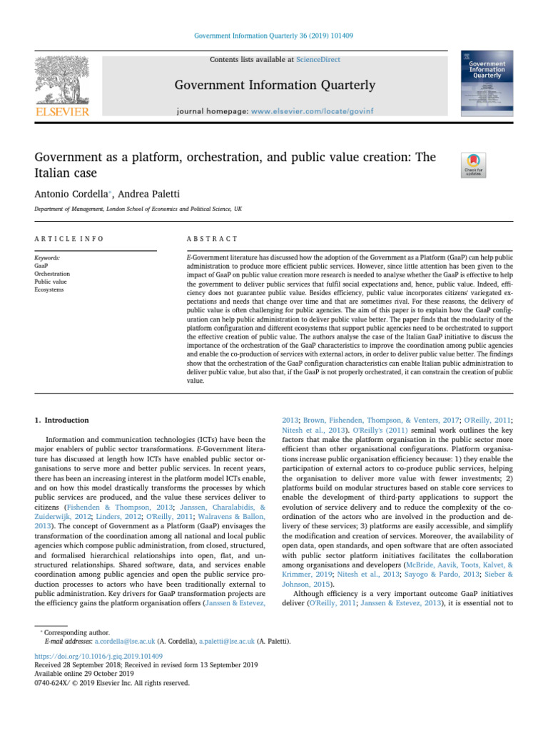 Government As A Platform Italian Case | PDF | Governance | E Government