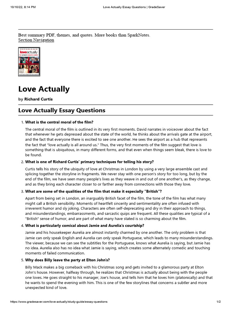 Love Actually Essay Questions _ GradeSaver | PDF