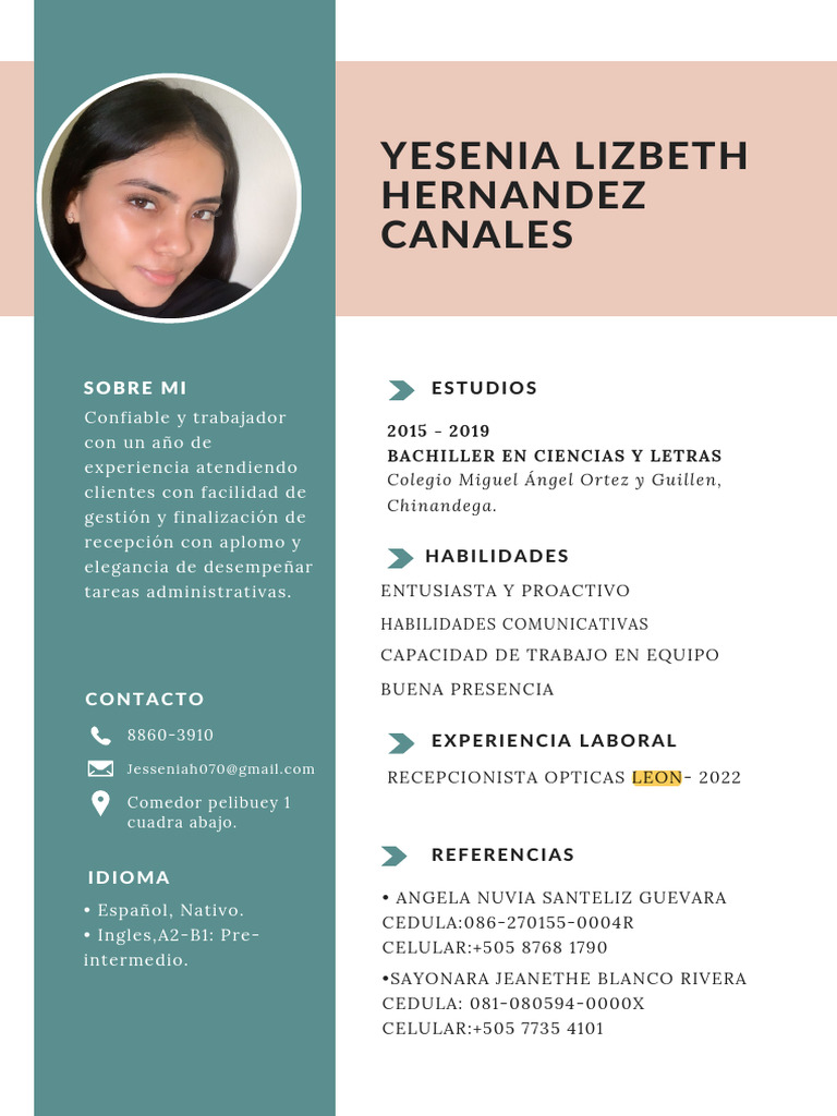 CV Con Foto Trabajo Formal Joven Verde | PDF