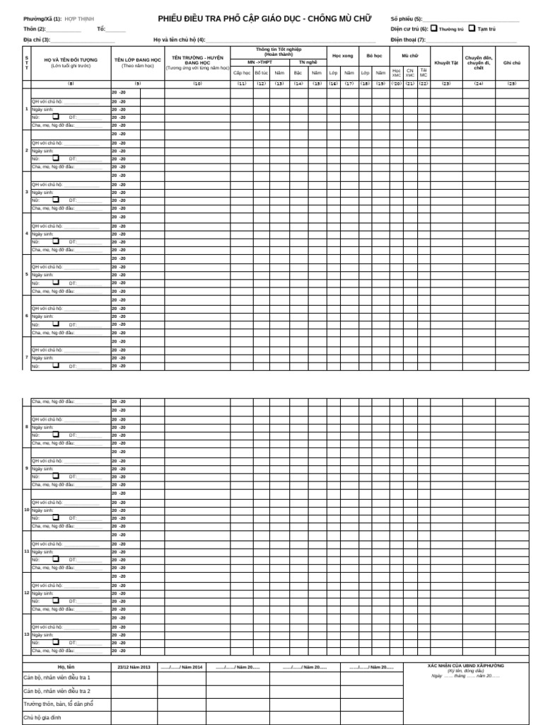 Mau Phieu Dieu Tra Pho Cap Giao Duc Chong Mu Chu | PDF