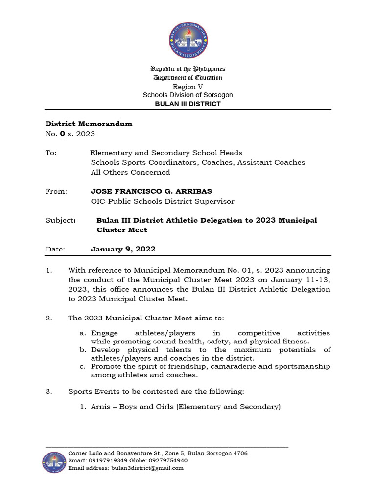 2023 MUNICIPAL MEET DELEGATION Bulan III | PDF | Team Sports | Sports
