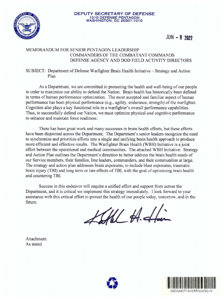 Dod Warfighter Brain Health Initiative Strategy and Action Plan | PDF ...