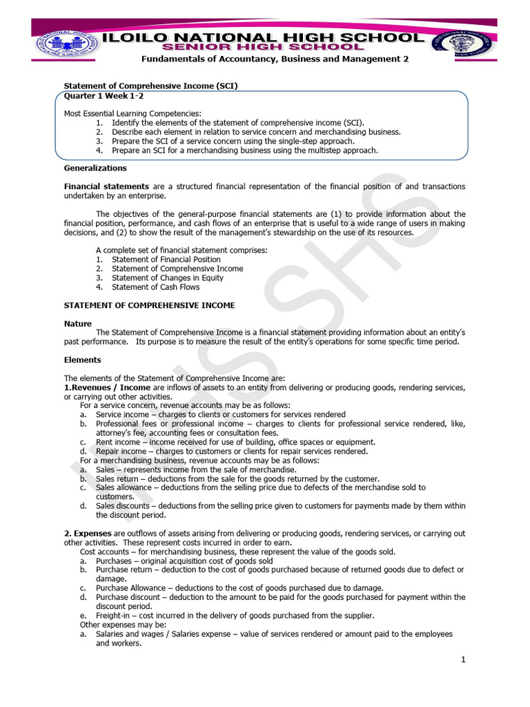 Fabm 2 Statement of Comprehensive Income | PDF | Cost Of Goods Sold ...