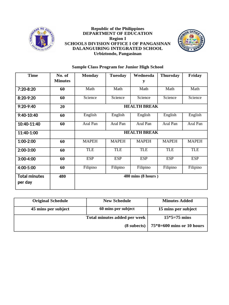 Extended Class Schedule Overview | PDF
