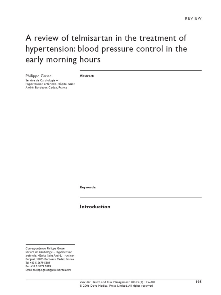 Telmisartan and Blood Pressure | PDF | Hypertension | Blood Pressure