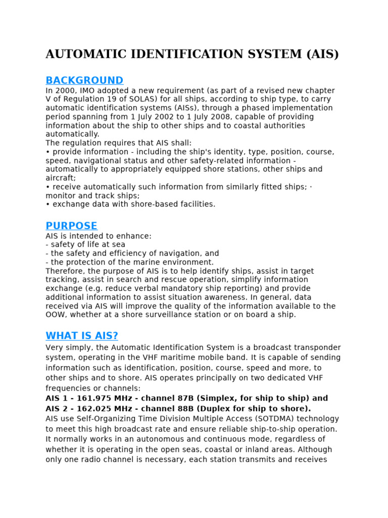 AUTOMATIC IDENTIFICATION SYSTEM | PDF | Telecommunications | Wireless