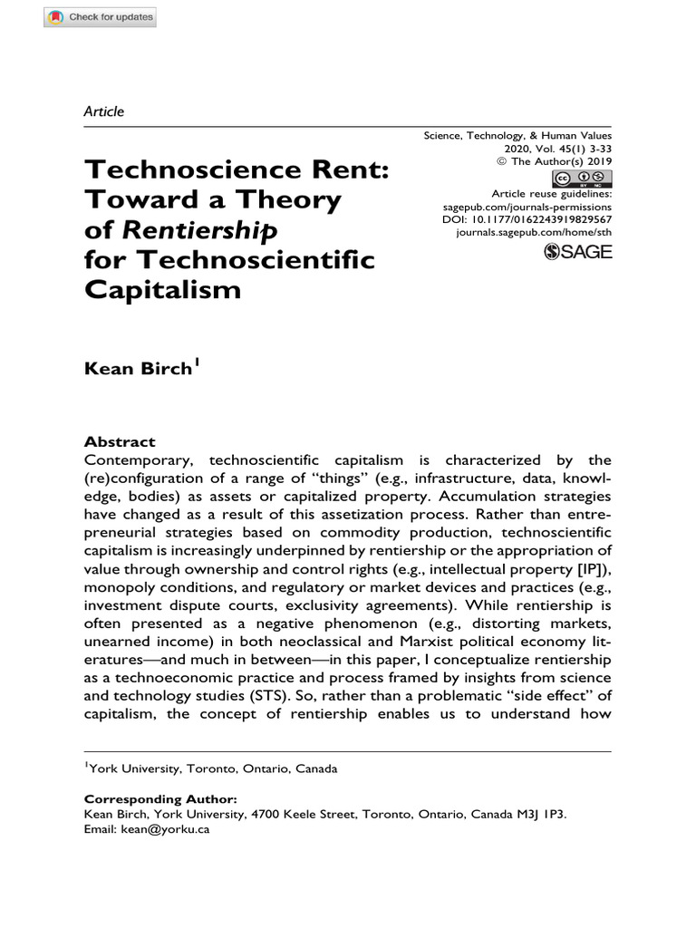Technoscience Rent Toward A Theory of Re | PDF | Valuation (Finance) | Capitalism